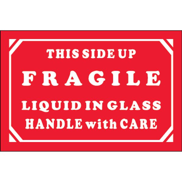 DL1068 Fragile Liquid In Glass HWC Labels, 2" x 3" - Correct Products