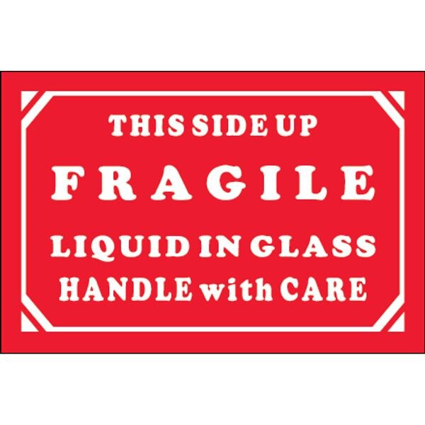 DL1068 Fragile Liquid In Glass HWC Labels, 2" x 3" - Correct Products