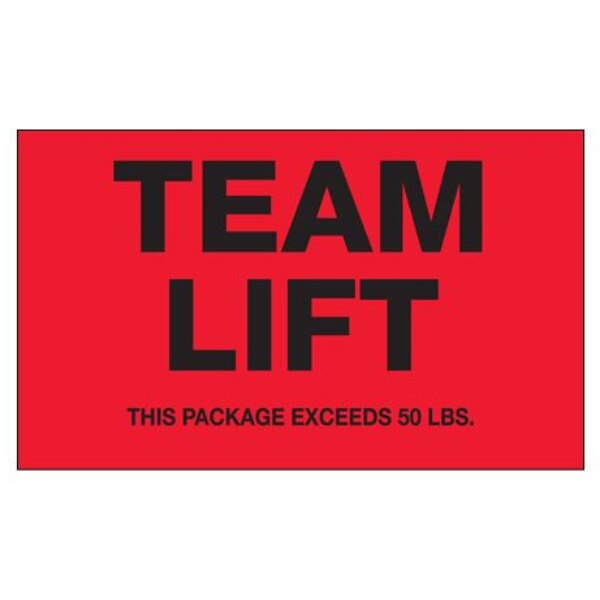 3 x 5" - "Team Lift" (Fluorescent Red) Labels | Correct Products