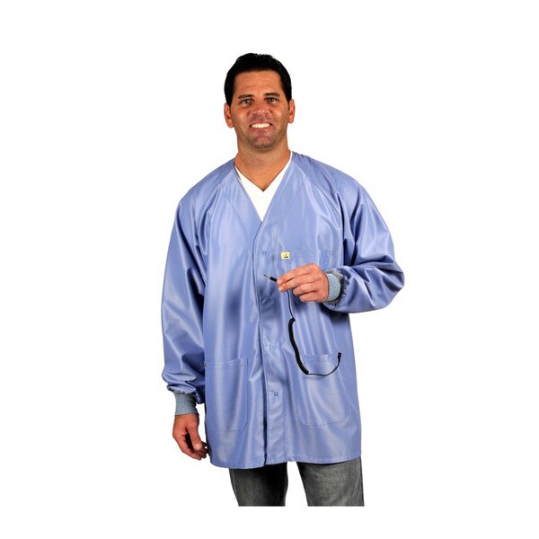 Tech Wear HIJ-63C IVX Fabric V-Neck ESD Jacket, ESD Knit Cuffs, Blue